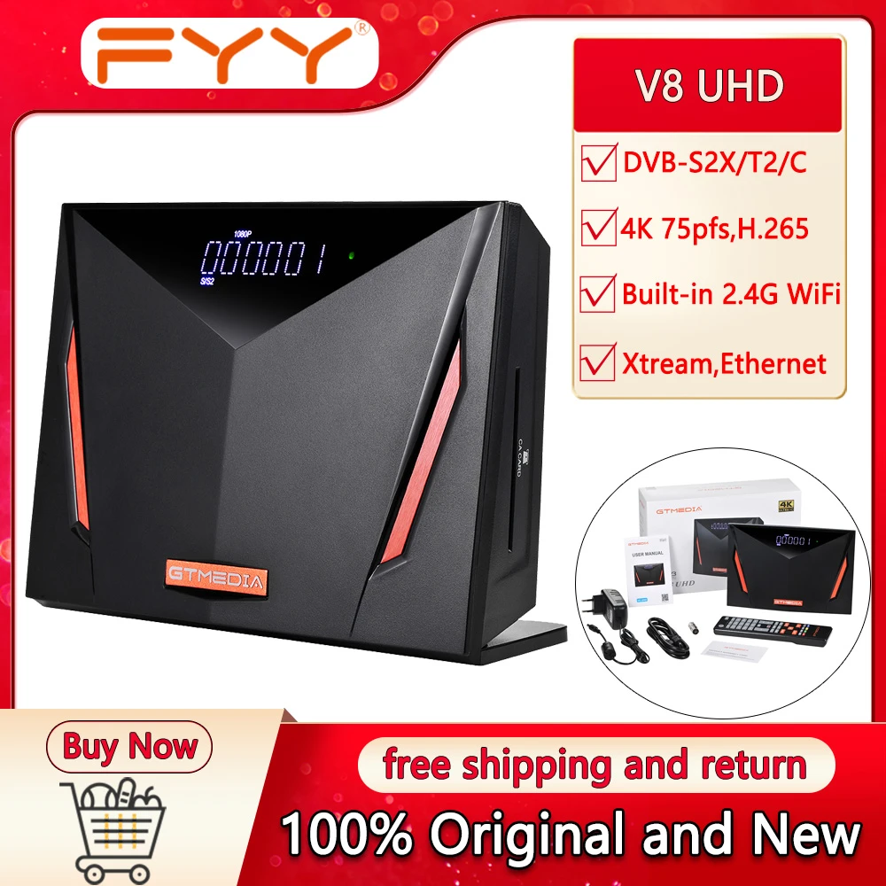GTmedia-V8 UHD Satellite TV Empfänger, 4K Ultra HD Decoder DVB-S2 T2 ...