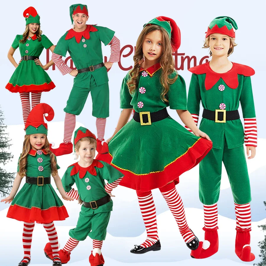 Cute Christmas Elf Cosplay Clothing Girls Boys Santa Party Green Fairy ...