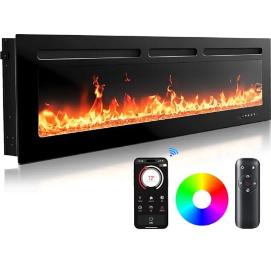 50″Smart Electric Fireplace Heater with App and Remote Control 5300 BTU ...