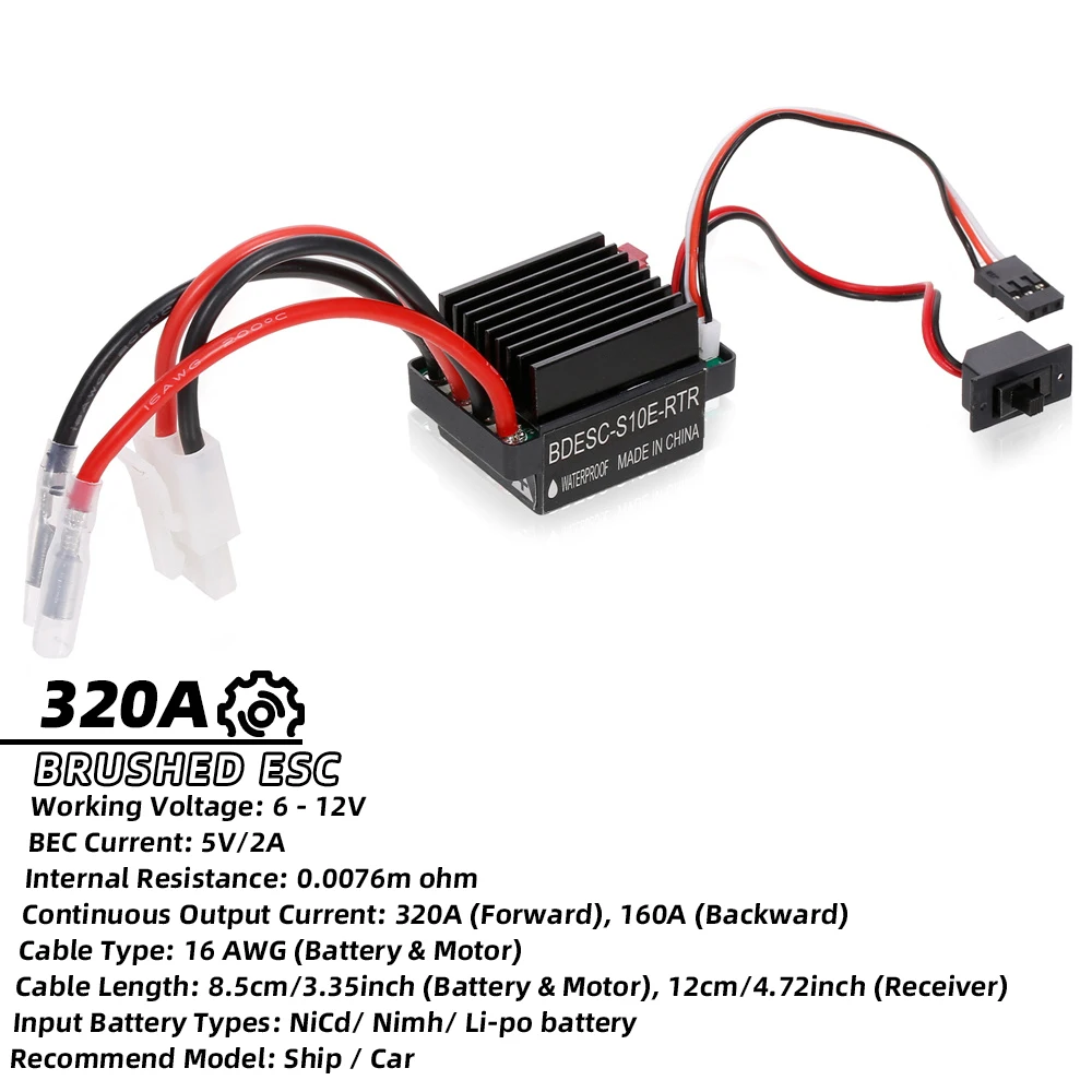 5V-2A-BEC-320A-2-3S-Waterproof-Brushed-ESC-Electric-Speed-Controller ...