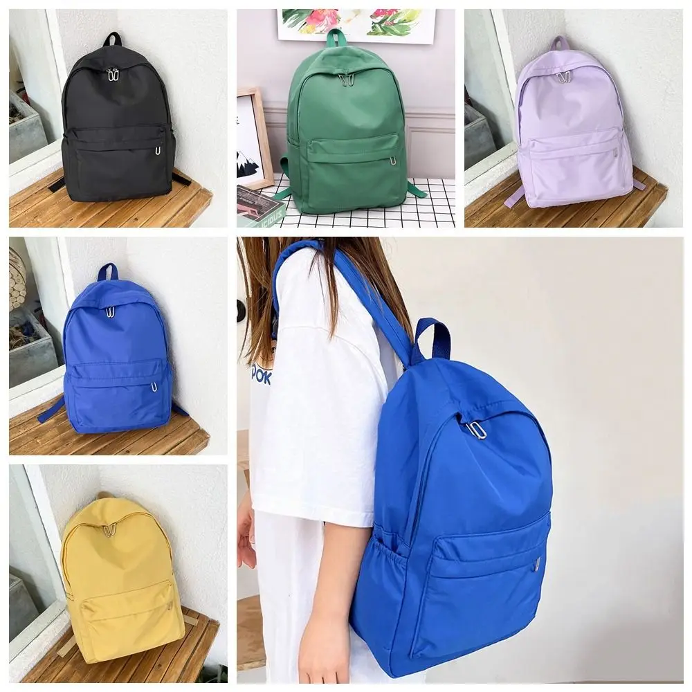 Waterproof-Solid-Color-Large-Capacity-Nylon-Backpack-Travel-Backpacks ...