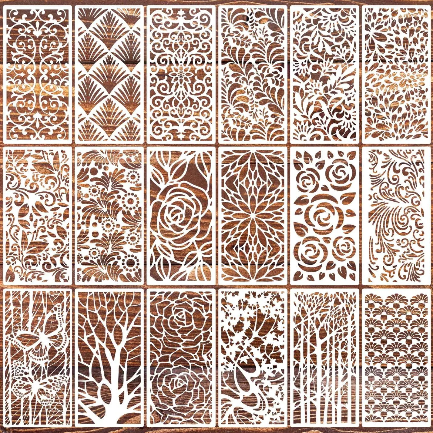 18Pcs/Set 21*10cm Floral Tree Texture DIY Layering Stencils Painting ...