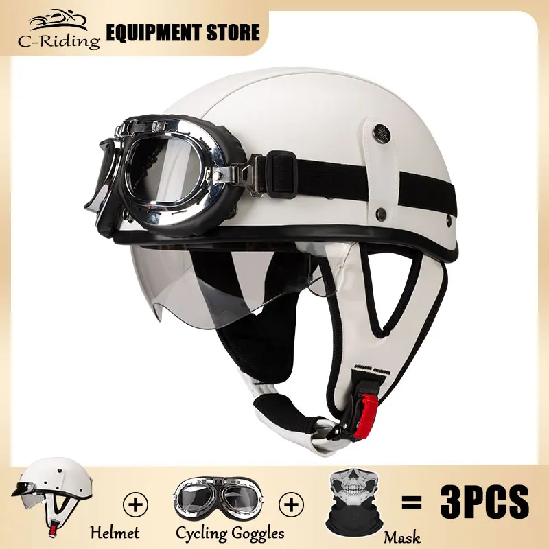 PU Leather Motorcycle Helmet Retro Moto Helmet DOT Safety Protection ...