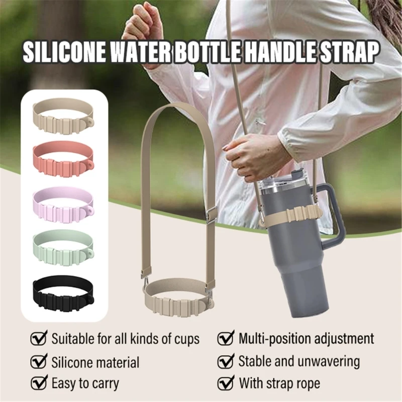 Water Bottle Handle Silicone Sling Holder with Shoulder Strap Fit Most ...