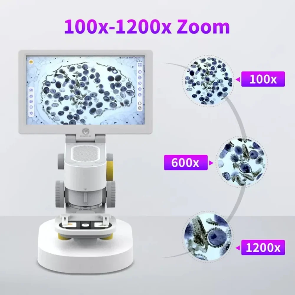 T1 9 Inch Trinocular Biological Microscope Magnifier 1200X 12MP Digital ...