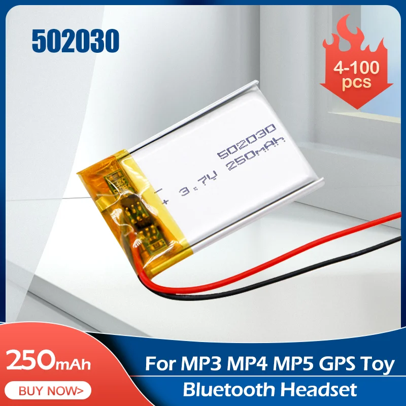 502030 3.7V 250mAh Lithium Polymer Lipo Rechargeable Battery For ...