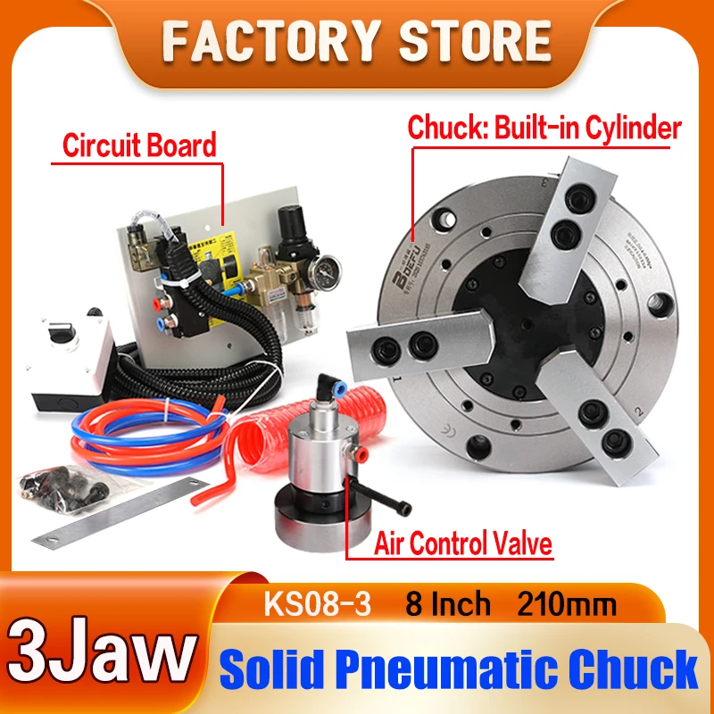 8 inch 210mm 3-jaw Solid Pneumatic Chuck KS08-3 For Air CNC Lathe ...