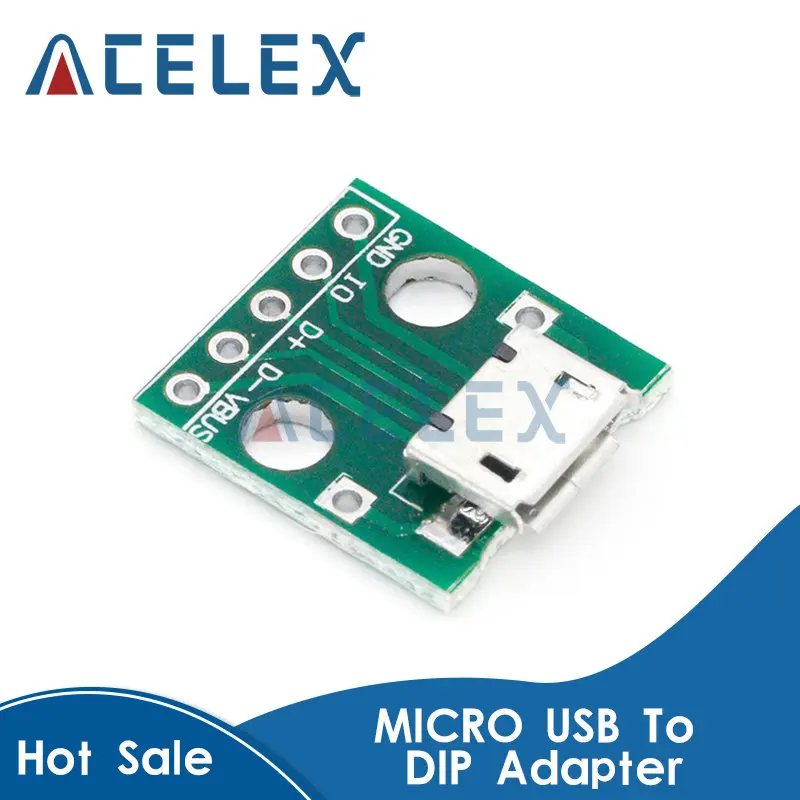 10pcs MICRO USB To DIP Adapter 5pin Female Connector B Type PCB ...