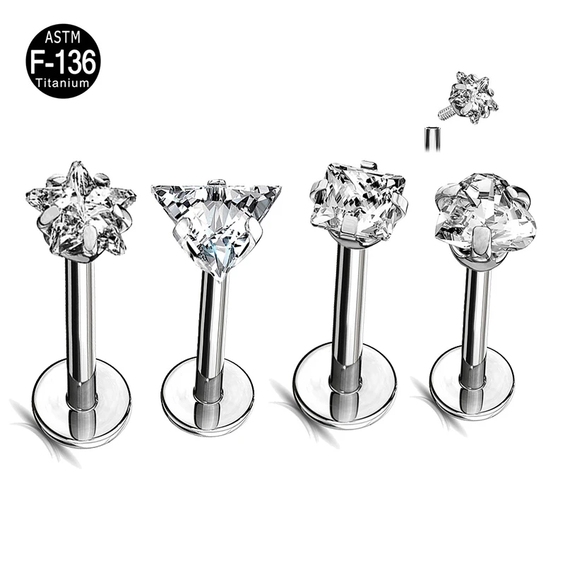 G23 Ttianium Labret Lip ear studs, Piercing triangular de circón ...