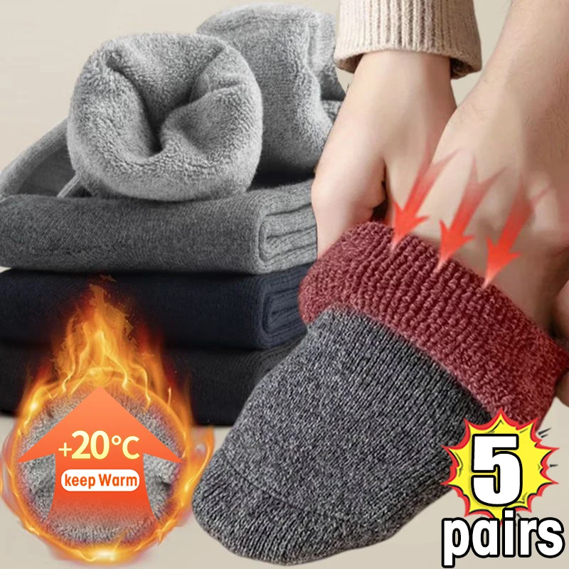 5pairs Winter Super Thicker Warm Socks Wool Male Men Women Socks Solid ...