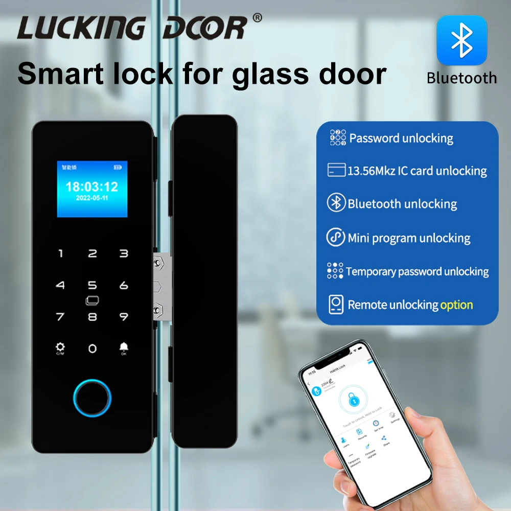 Electronic-Digital-Lock-Fingerprint-Glass-Door-Lock-Bluetooth-HAHALock ...