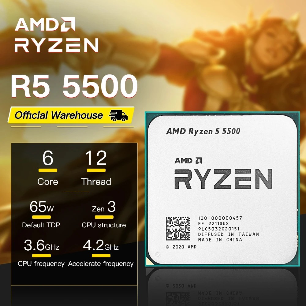 Amd novo ryzen 5 5500 r5 5500 3.6ghz 6 core processador cpu de 12 linhas 7nm 65w l3 = 16m 100 ...