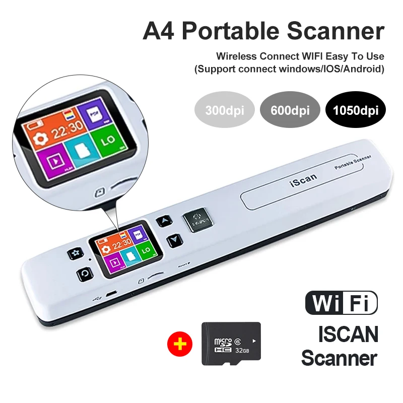 A4-Mini-Iscan-Portable-Document-Images-Photo-Scanner-WiFi-1050-DPI-JPG ...