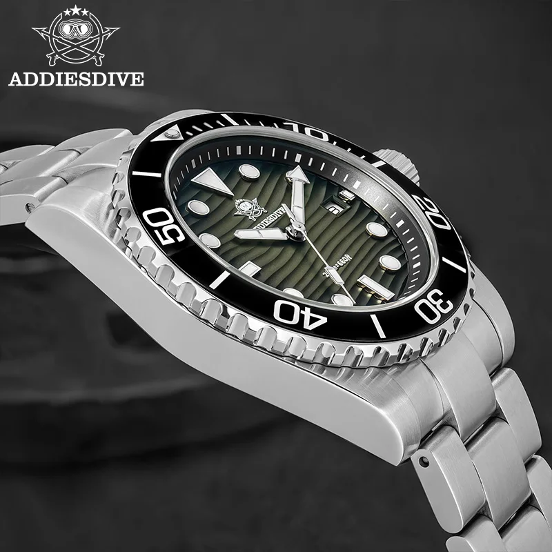 ADDIESDIVE 41mm Men Quartz Watch 3D Sand Dial Super Luminous Dive ...