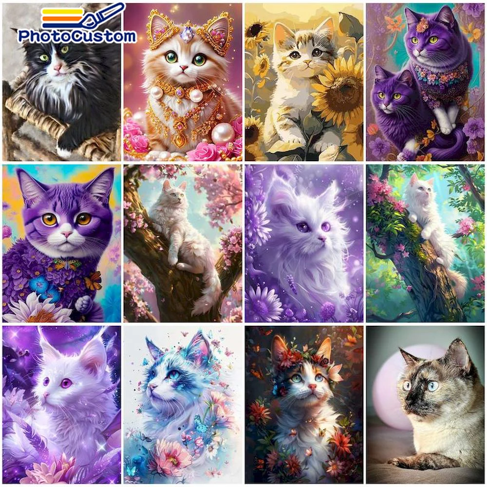 PhotoCustom Painting By Numbers Complete Kit Animal Cat Oil Paints By ...