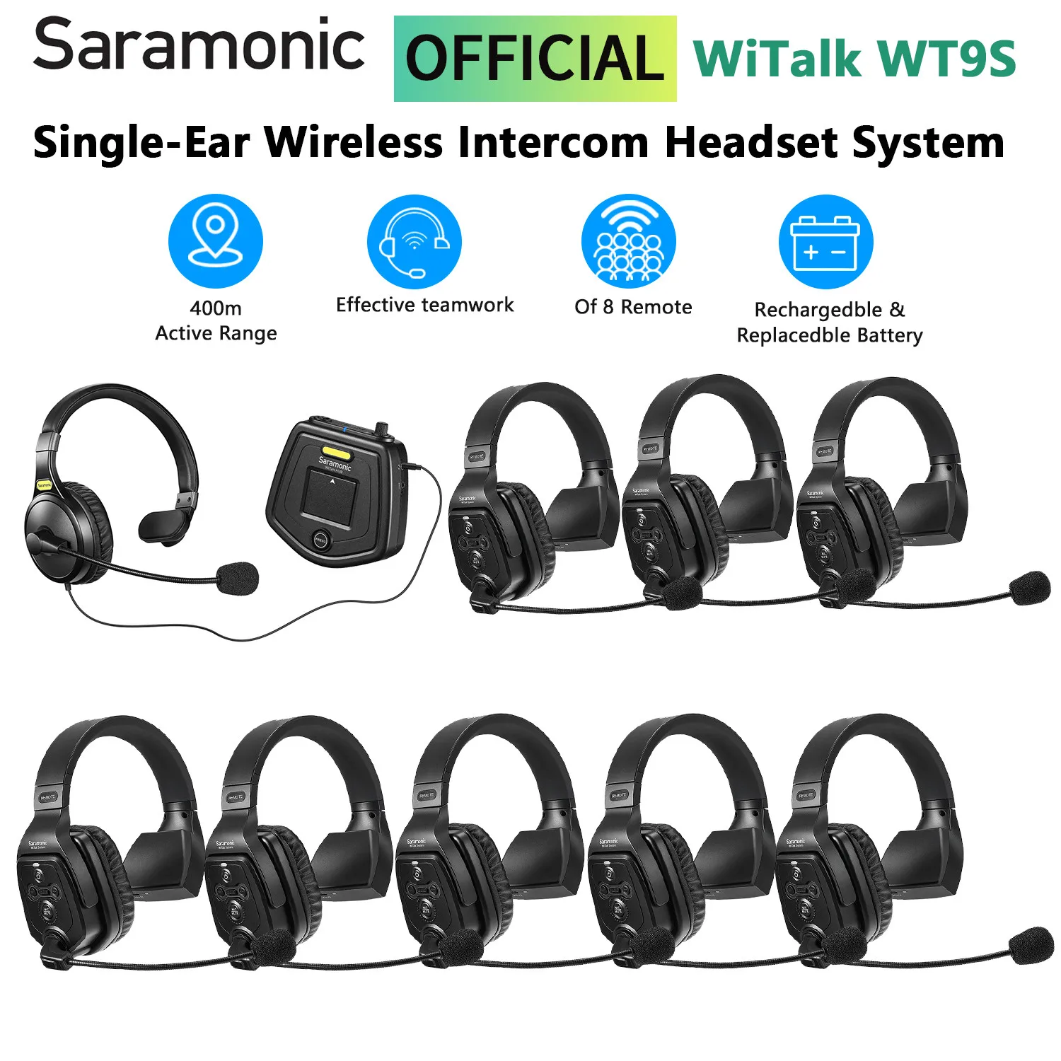 Saramonic Witalk WT9S Full Duplex Wireless Intercom Headset Microphone ...