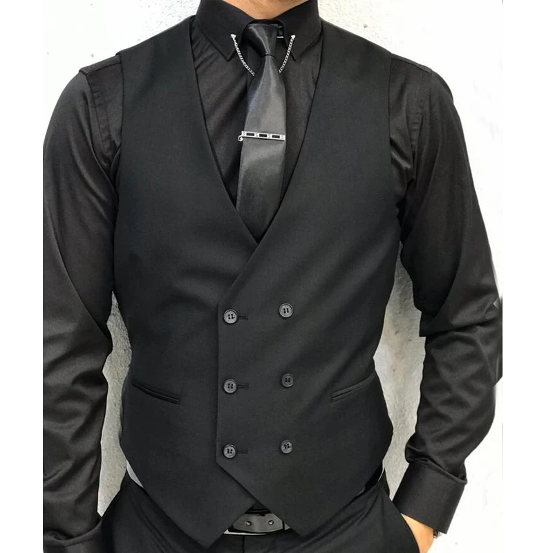 Black-Formal-Sleeveless-Men-Vest-With-Double-Breasted-One-Piece-Male ...