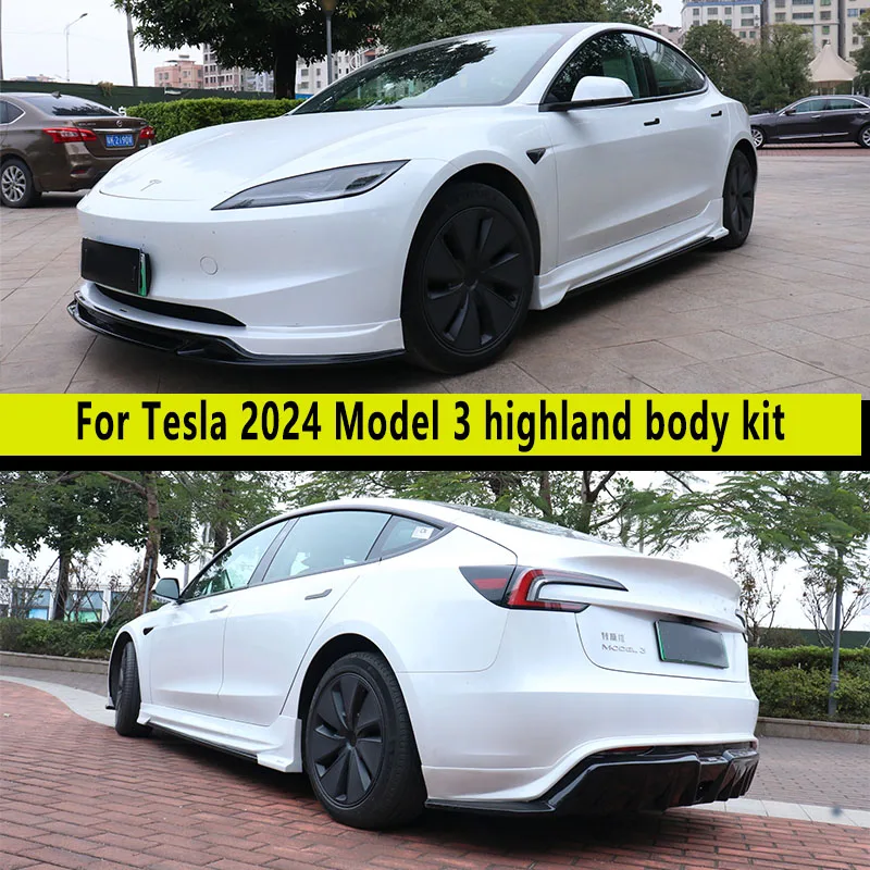 For-Tesla-2024-Model3-highland-Body-Kit-Bright-black-Rear-Diffuser ...