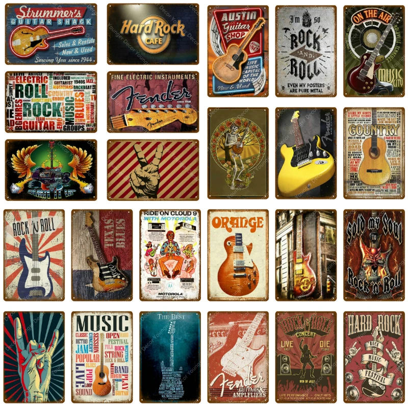 Music-Guitar-Jam-Pop-Metal-Sign-Bar-Wall-Decoration-Vintage-Metal-Signs ...