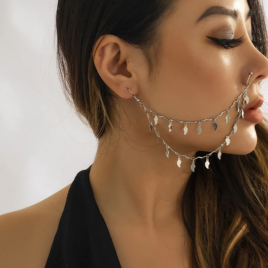 Piercing au nez,NR0037S--faux anneaux de nez avec chaîne, longues ...