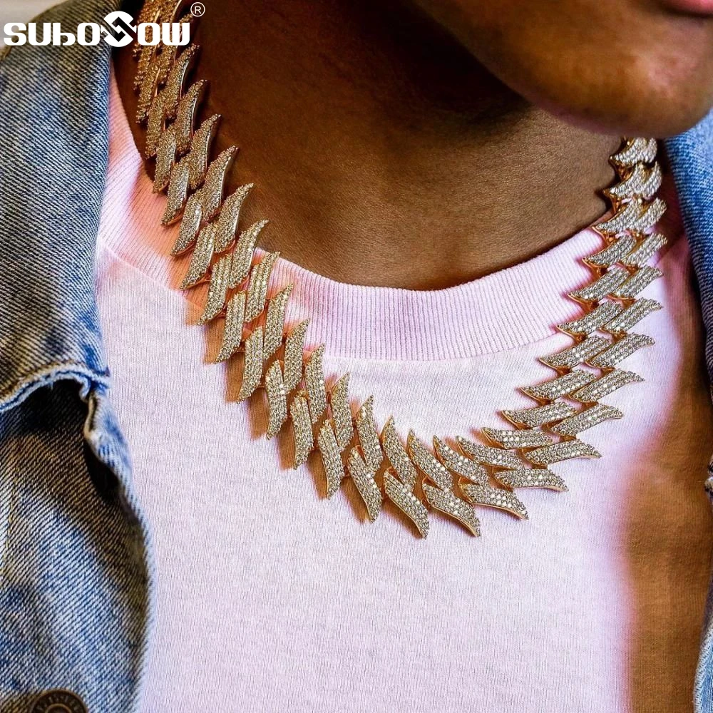 Bling Men HipHop 3Row Rhinestones Thorns Cuban Link Chains Necklace ...