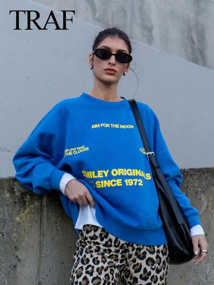 TRAF-Spring-Women-s-Fashion-Sports-Pullover-Retro-Round-Neck-Loose-Long ...