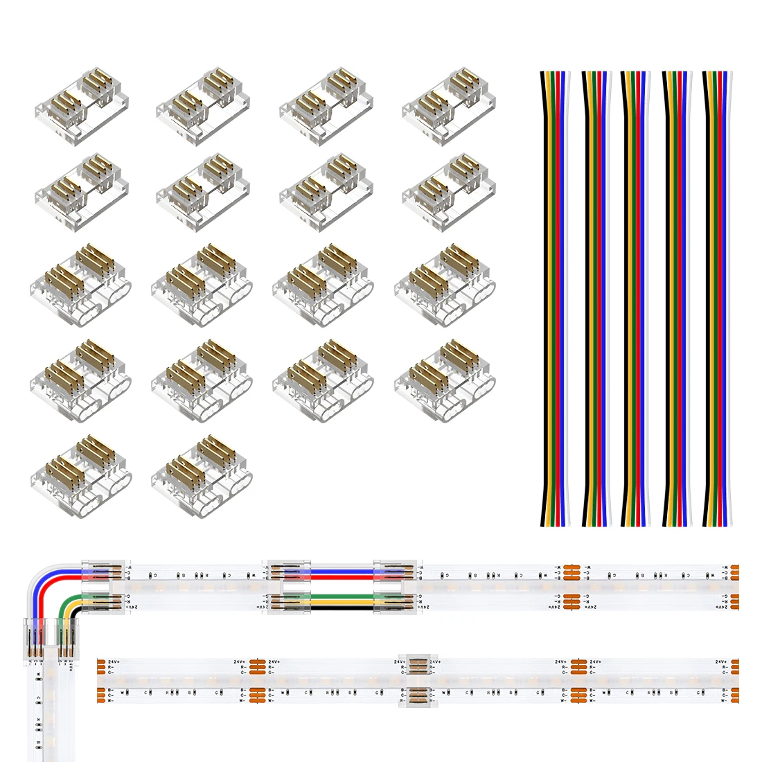 18PCS 12mm Transparent Cover Connector Kits for PWM 5pin RGBW 6pin ...