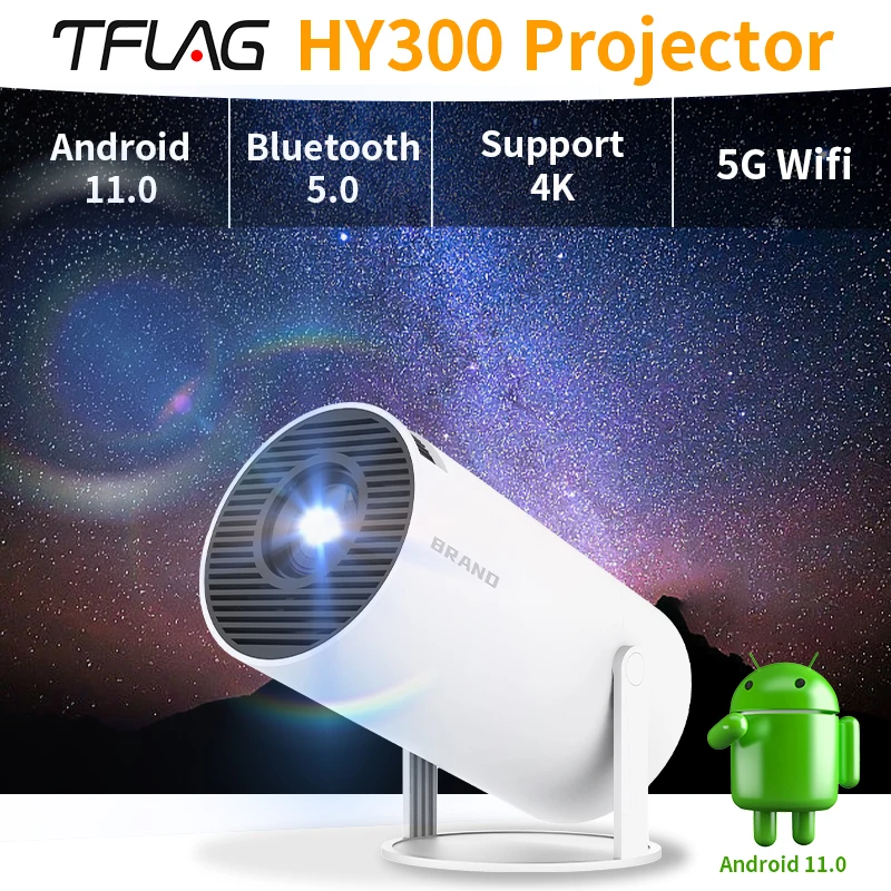 Projetor 4K Tflag HY300 Android 11.0 Wifi Mini Bluetooth Portátil 200Ansi Projetor Home Theater ...