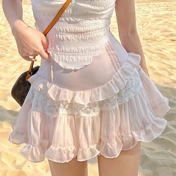 Patchwork-Fairycore-Mesh-A-line-Women-Lace-Korean-Fashion-Cute-Skirt ...