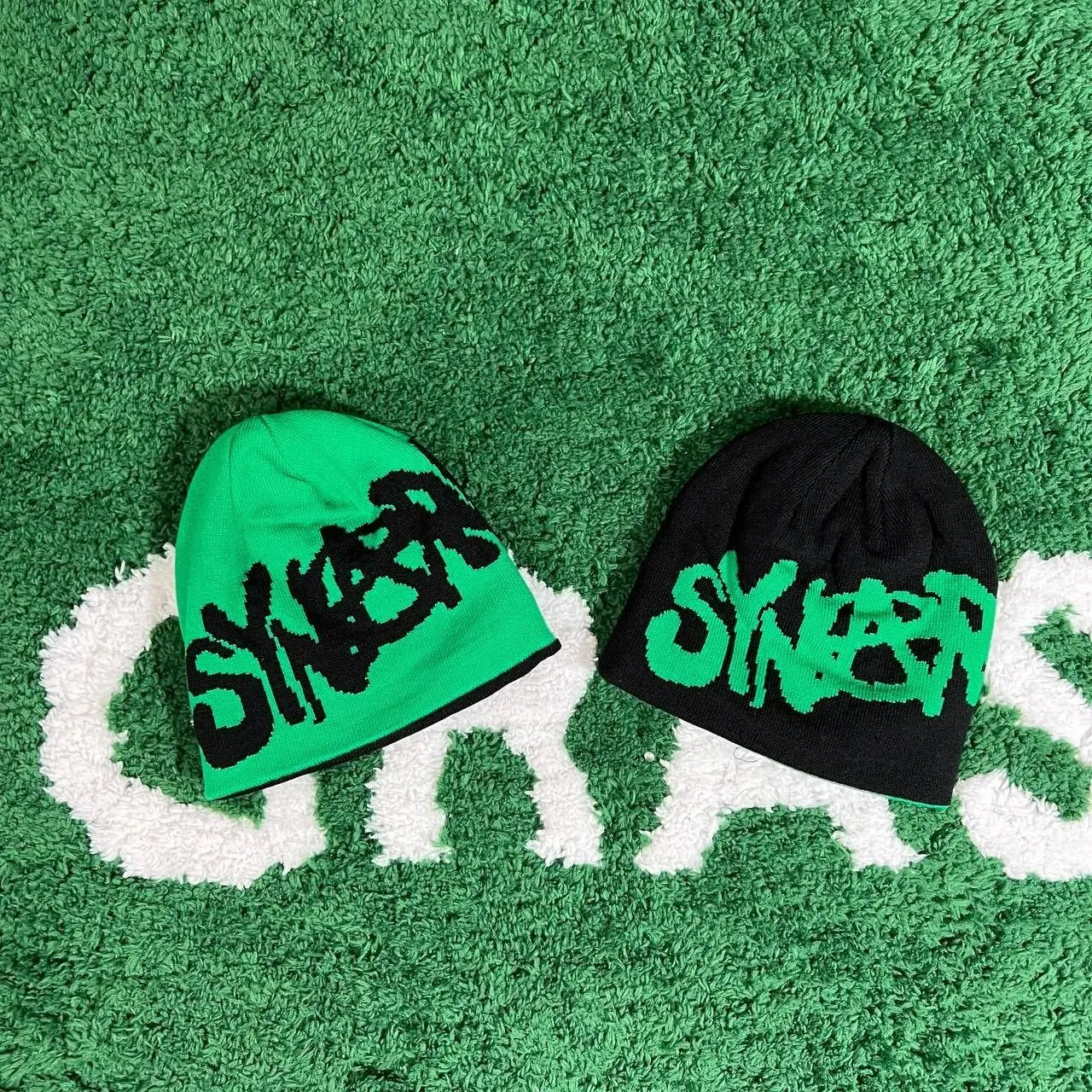 Syna-World-gorro-verde-Reversible-con-letras-bordadas-gorro-fr-o-de ...