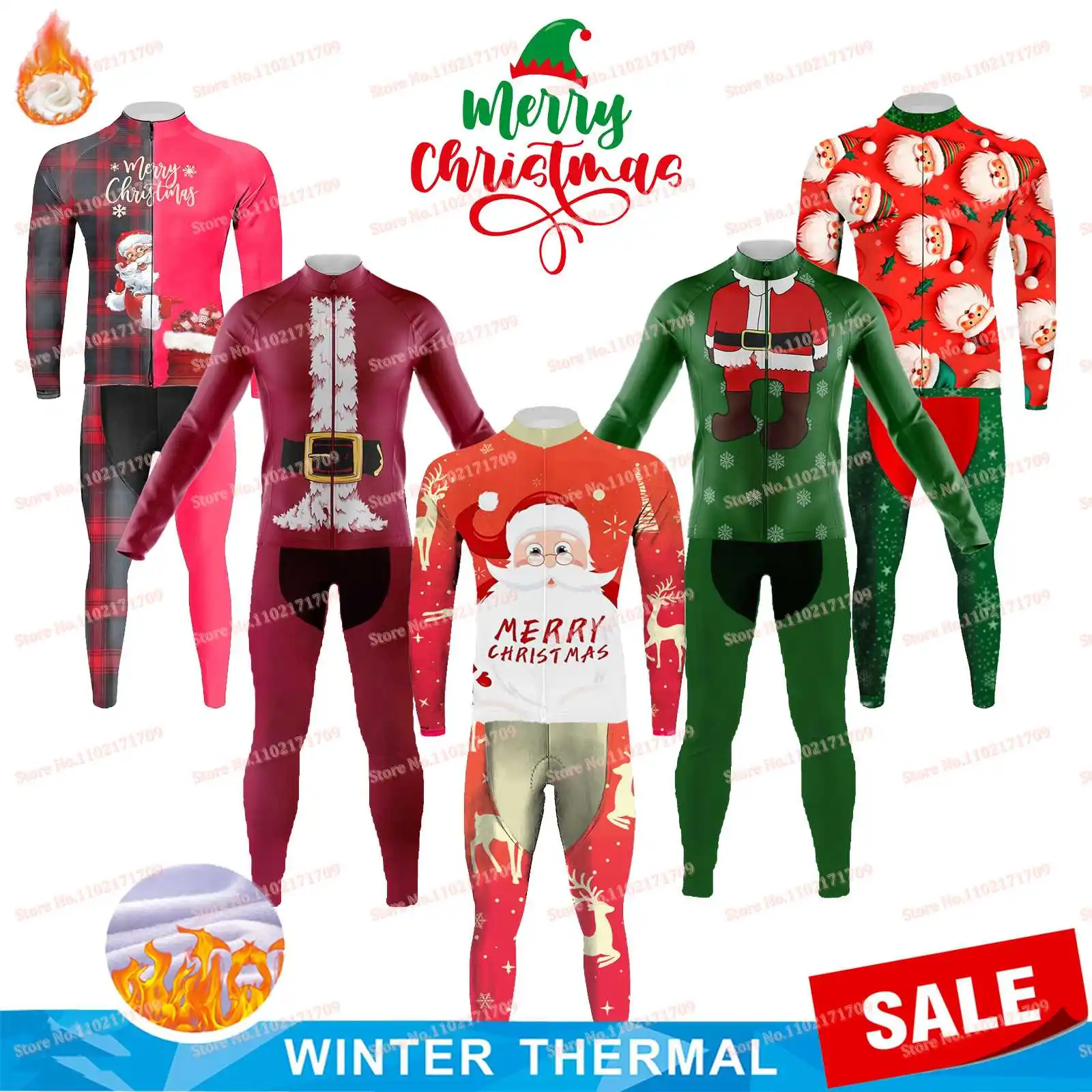 Conjunto-de-Jersey-de-ciclismo-de-Pap-Noel-feo-de-lana-para-invierno ...