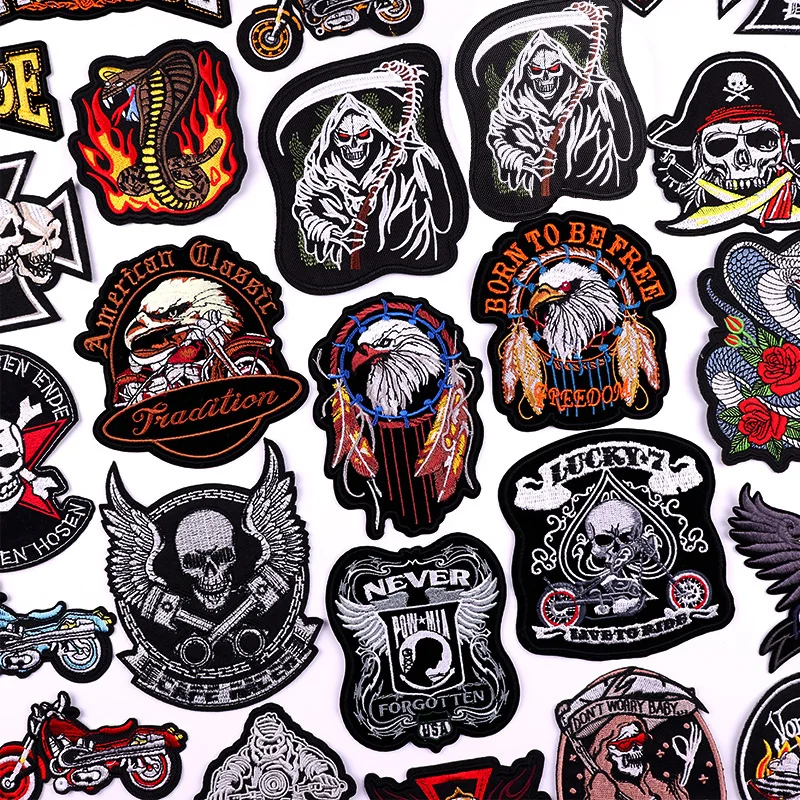 Punk Patch Motorcycle Biker Eagle Embroidery Patch Iron On Patches For ...