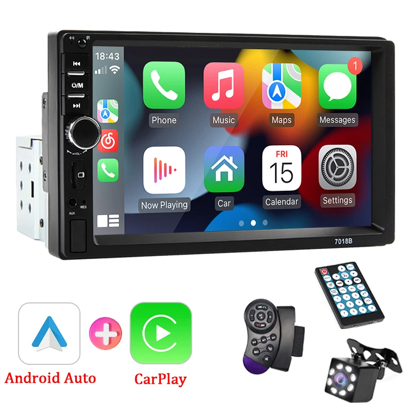 7“ Car Radio 1 Din Carplay Android Auto Multimedia Player HD Touch ...