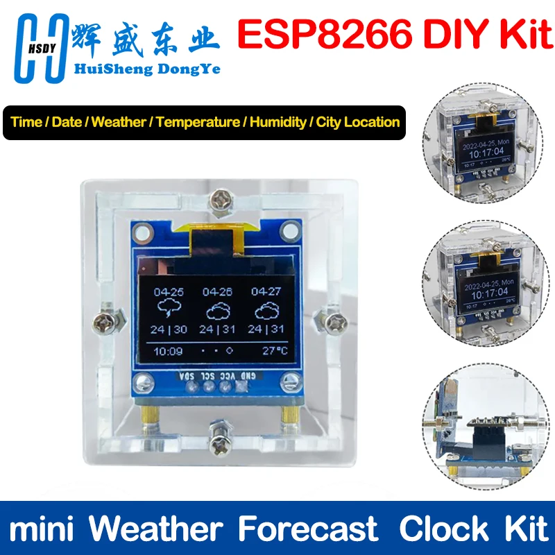 DC5V-ESP8266-DIY-Electronic-Kit-Mini-Weather-Forecast-Clock-Kits-OLED-Display-Connect-with-Shell ...