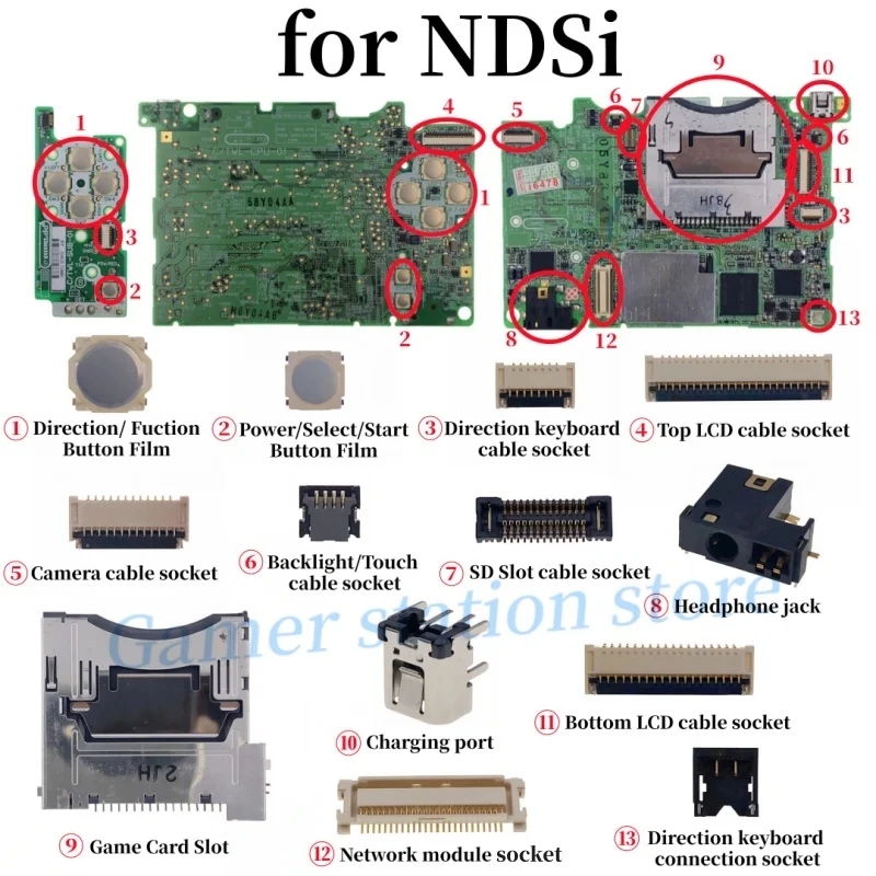 1-5 PCS For Nintendo DSi NDSi Headphone jack Game Card Slot Direction ...