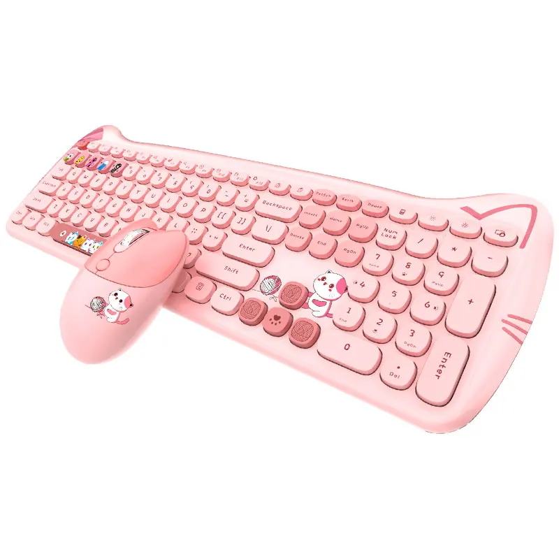 Mute-Cute-Full-Size-2-4G-Wireless-Keyboard-Mouse-Desk-Pad-Kit-Set ...