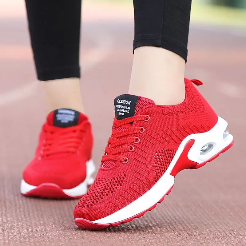 Red Women's Shoes Mesh Sneakers for Women Breathable Platform Walking ...