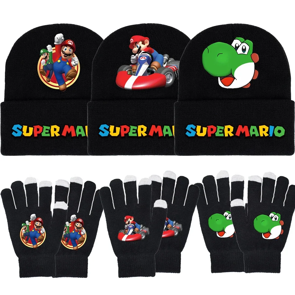 Anime-Super-Mario-Knitted-Hat-with-Gloves-Finger-Mario-Luigi-Winter ...