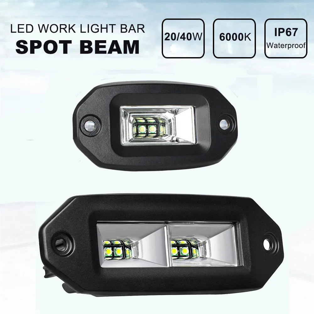 20-40W-Flush-Mount-LED-Pods-Work-Light-Bar-6000K-Waterproof-LED-Driving ...