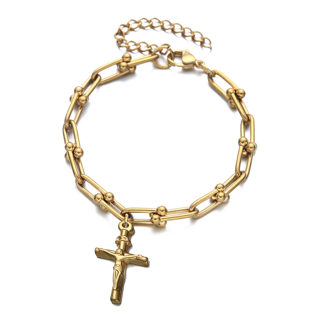 MinaMaMa Stainless Steel Cross Jesus Charm Bracelet For Woman Men ...