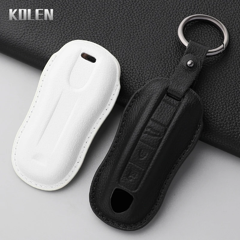 Leather Car Key Case Cover Shell For Porsche Cayenne Panamera 911 992 ...