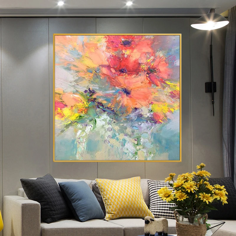 Abstract Floral Oil Painting Hand Painted Colorful Flower Wall Art On ...