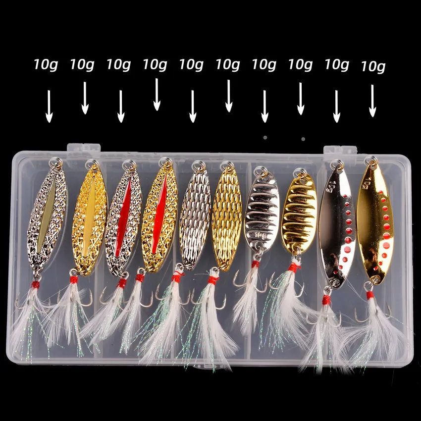 10PCS-Set-Lure-Metal-Spinner-Lure-Spoon-Set-Gold-Fishing-Spinner-Lure ...