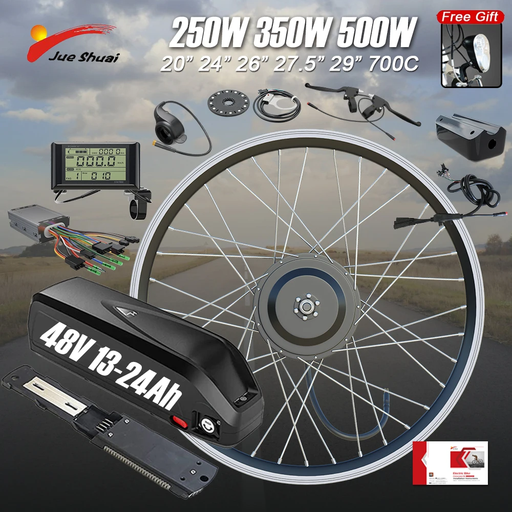 48V-250W-350W-500W-Ebike-Conversion-Kit-13-24AH-Battery-Front-Rear ...