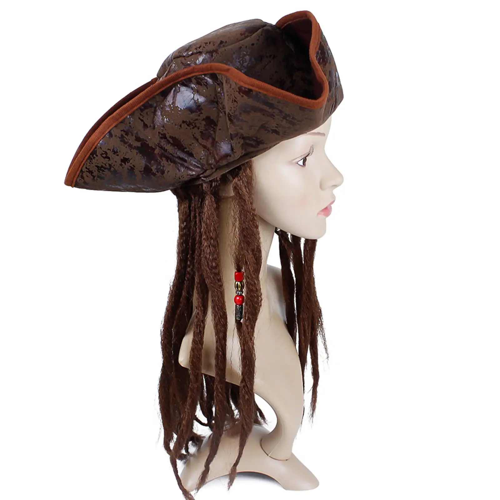 Faux Leather Pirate Hat W/ Wig Dress up Tricorn Hat captains Costume ...