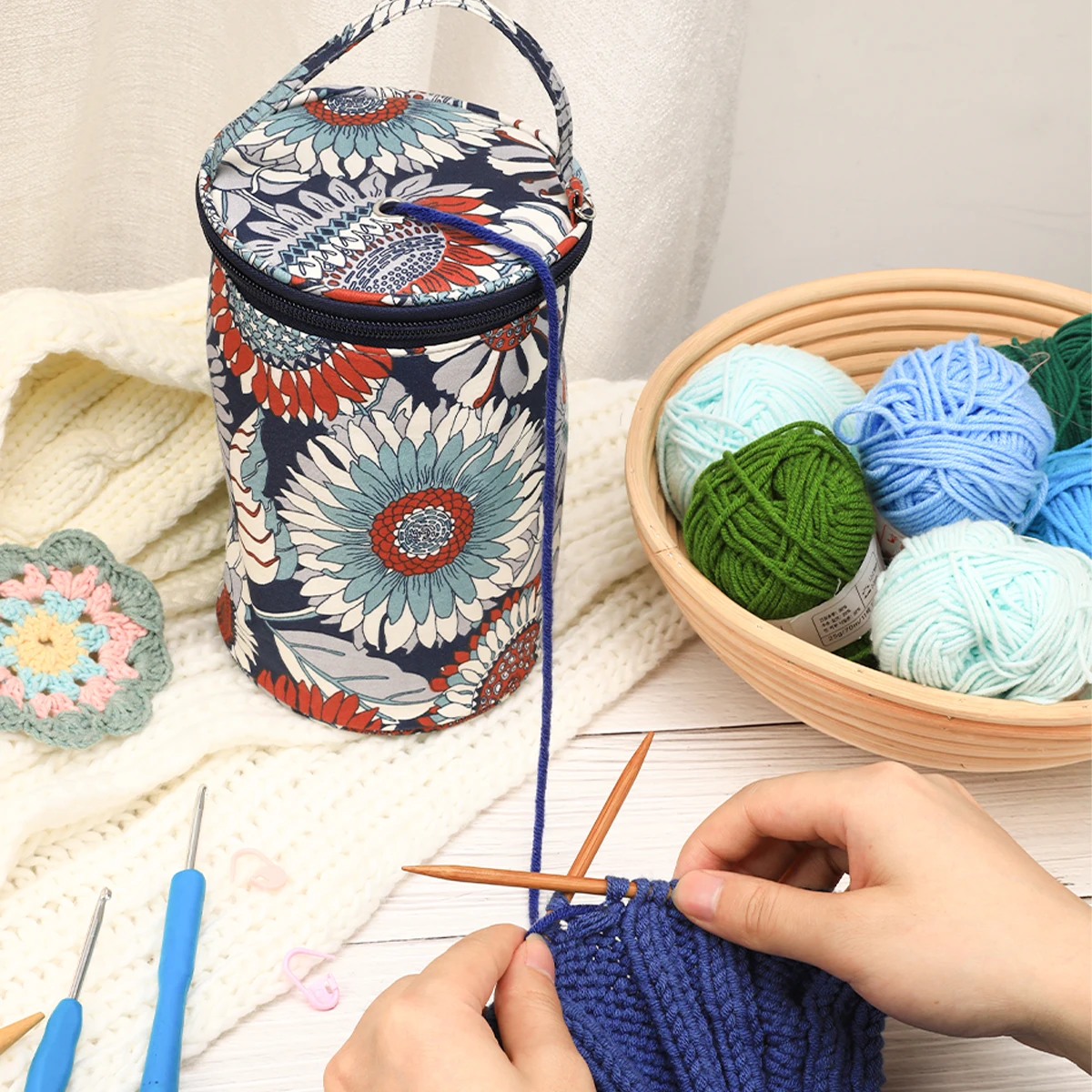 Hot New Small Yarn Storage Bag Empty Flower Knitting Tote Bag ...