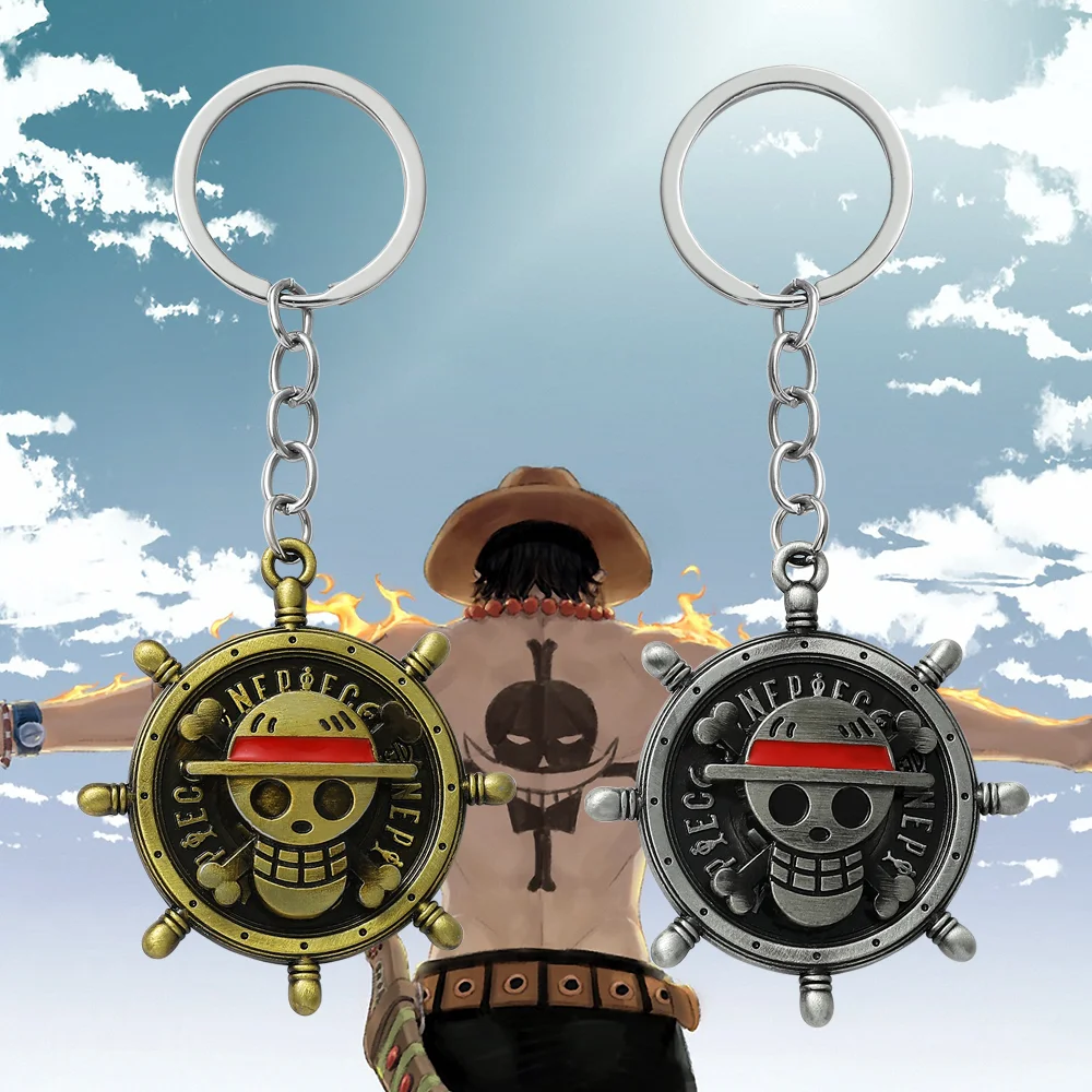 Anime-One-Piece-Keychain-Rudder-Skeleton-Metal-Badge-Pendant-Keyring ...