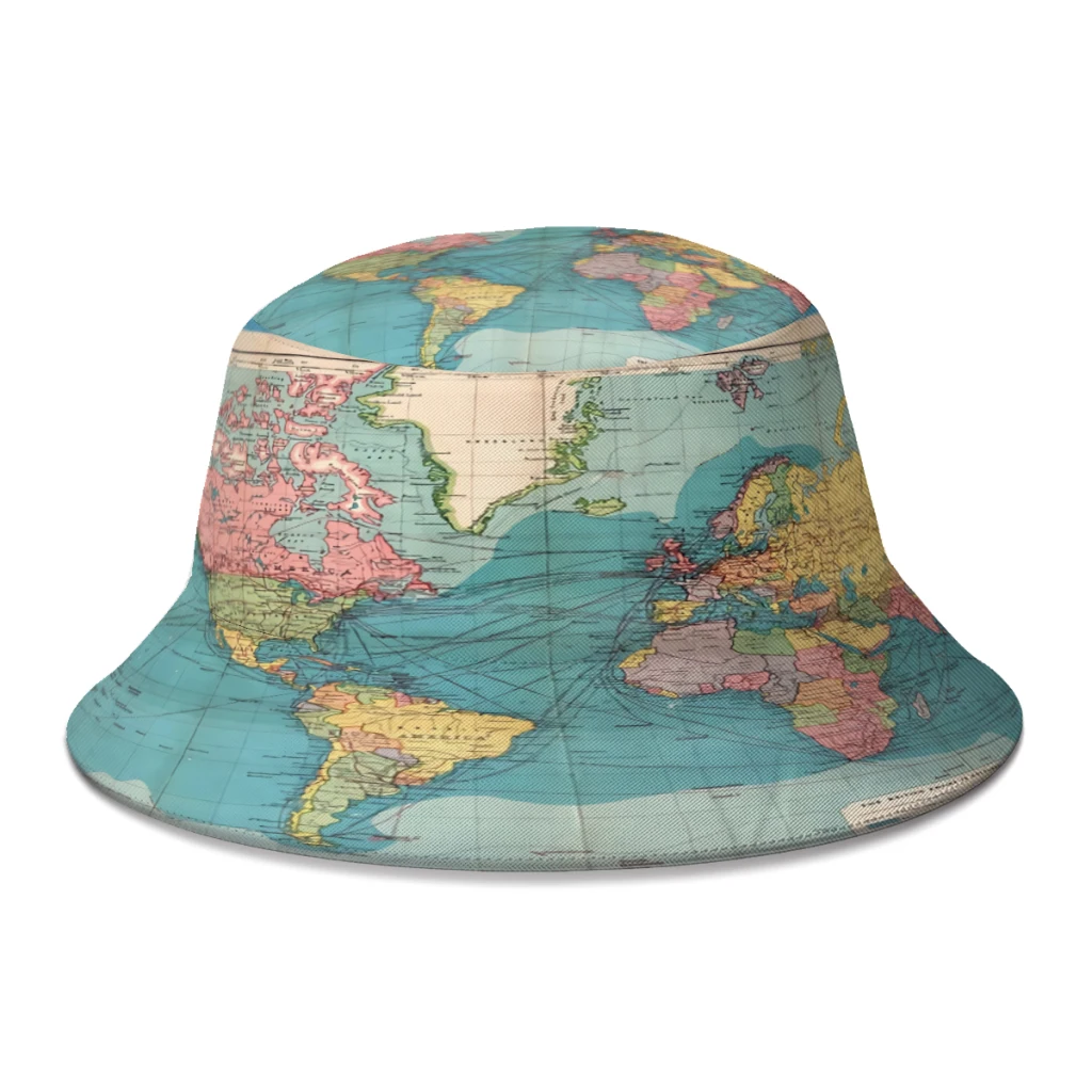 Vintage-Blue-Rainbow-Historical-World-Map-Bucket-Hat-For-Women-Men ...