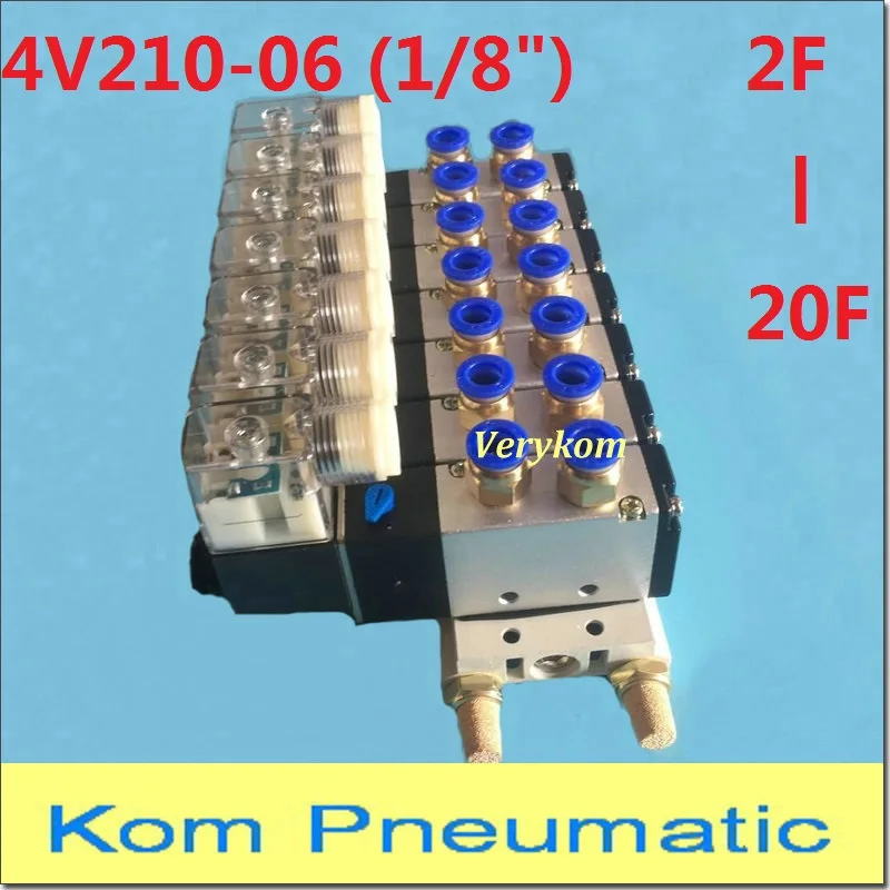 2 ~ 20 열 Verykom 공압 4V210 06 1/8 "소음기 커넥터가있는 솔레노이드 밸브 블록 매니 폴드 12v 24v ...