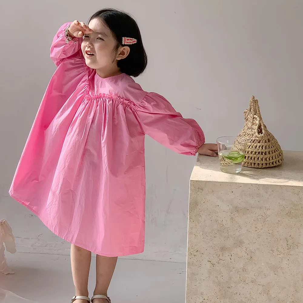 Girls-Casual-Dresses-Spring-Korean-Girls-Pink-Dress-New-Long-Sleeved ...